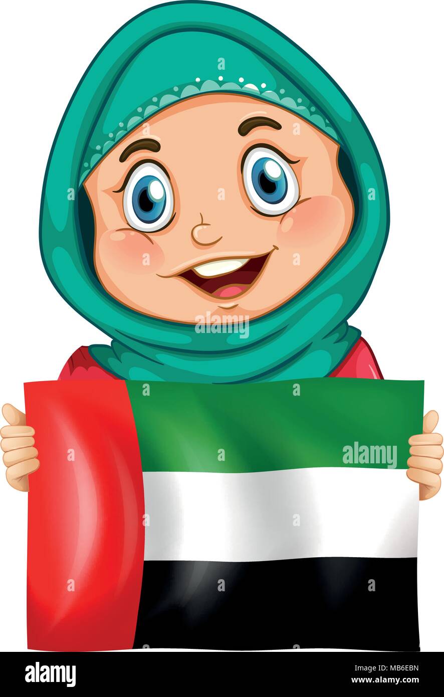 Cute girl and flag of Arab Emirates illustration Stock Vector Image ...