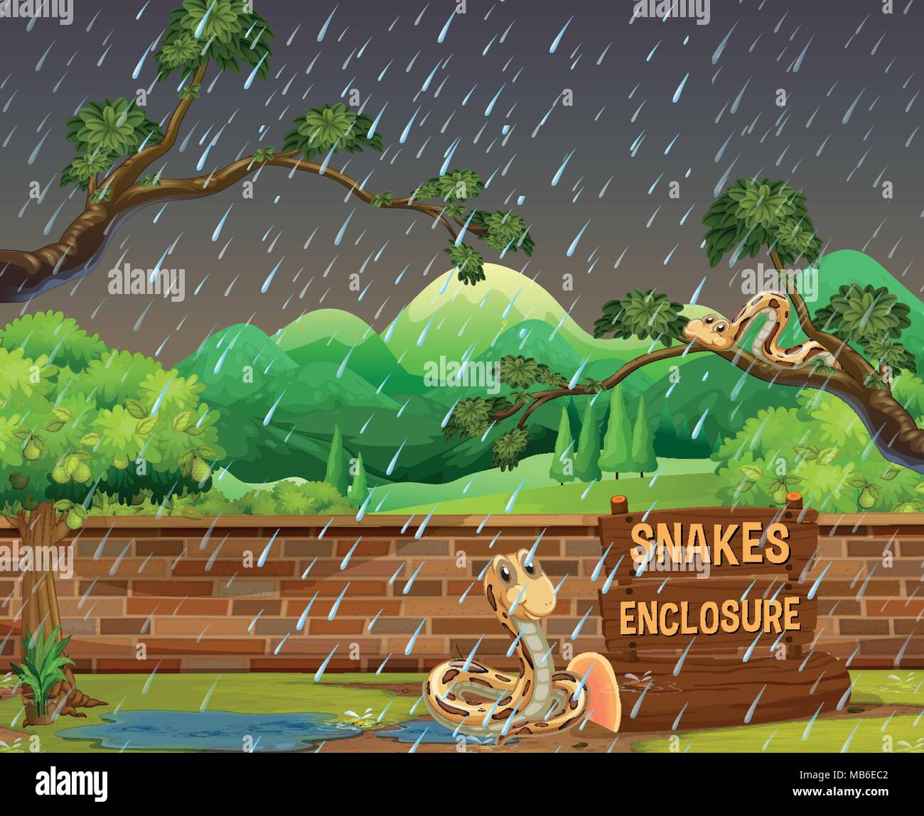 Zoo scene with snakes in the rain illustration Stock Vector Image & Art ...