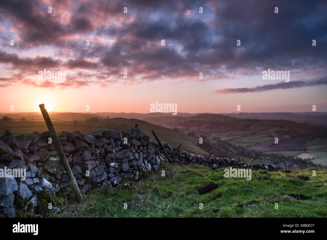 Dawn, view towards Crowdecote and the Dove Valley from High Wheeldon ...