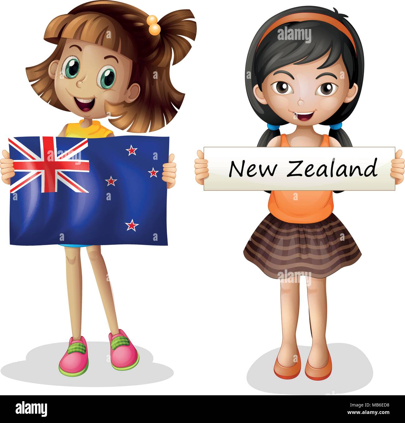 Happy girls with flag of New Zealand illustration Stock Vector Image ...