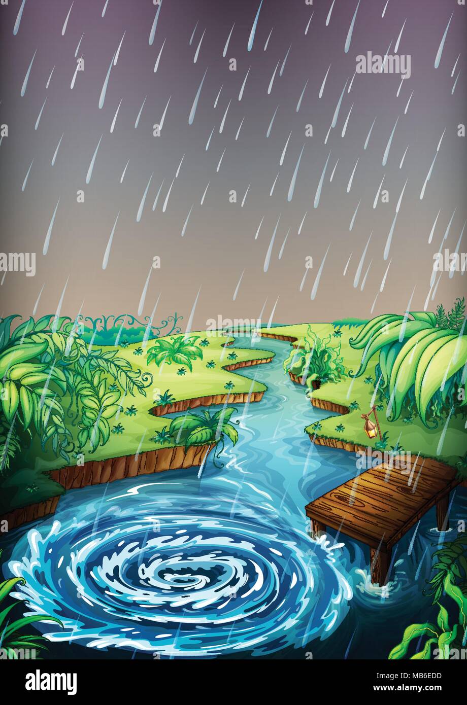 River scene with rain falling illustration Stock Vector Image & Art - Alamy