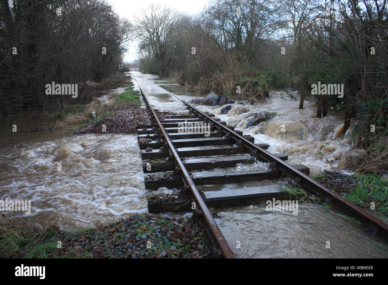 Washed Out Flood. Railway Track.UK Stock Photo - Alamy