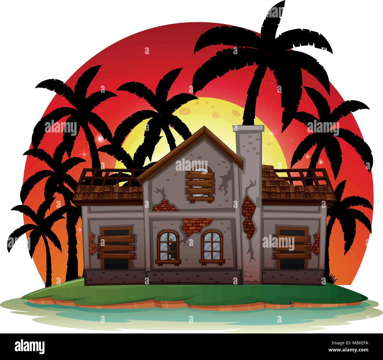Haunted house on island at sunset illustration Stock Vector Image & Art ...