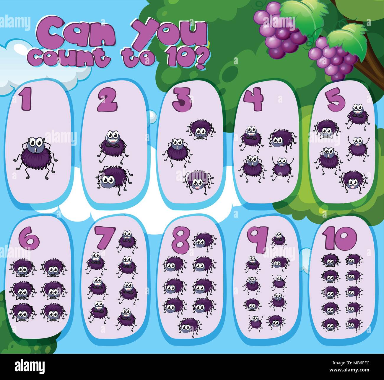 Math worksheet with counting to ten with spiders illustration Stock ...