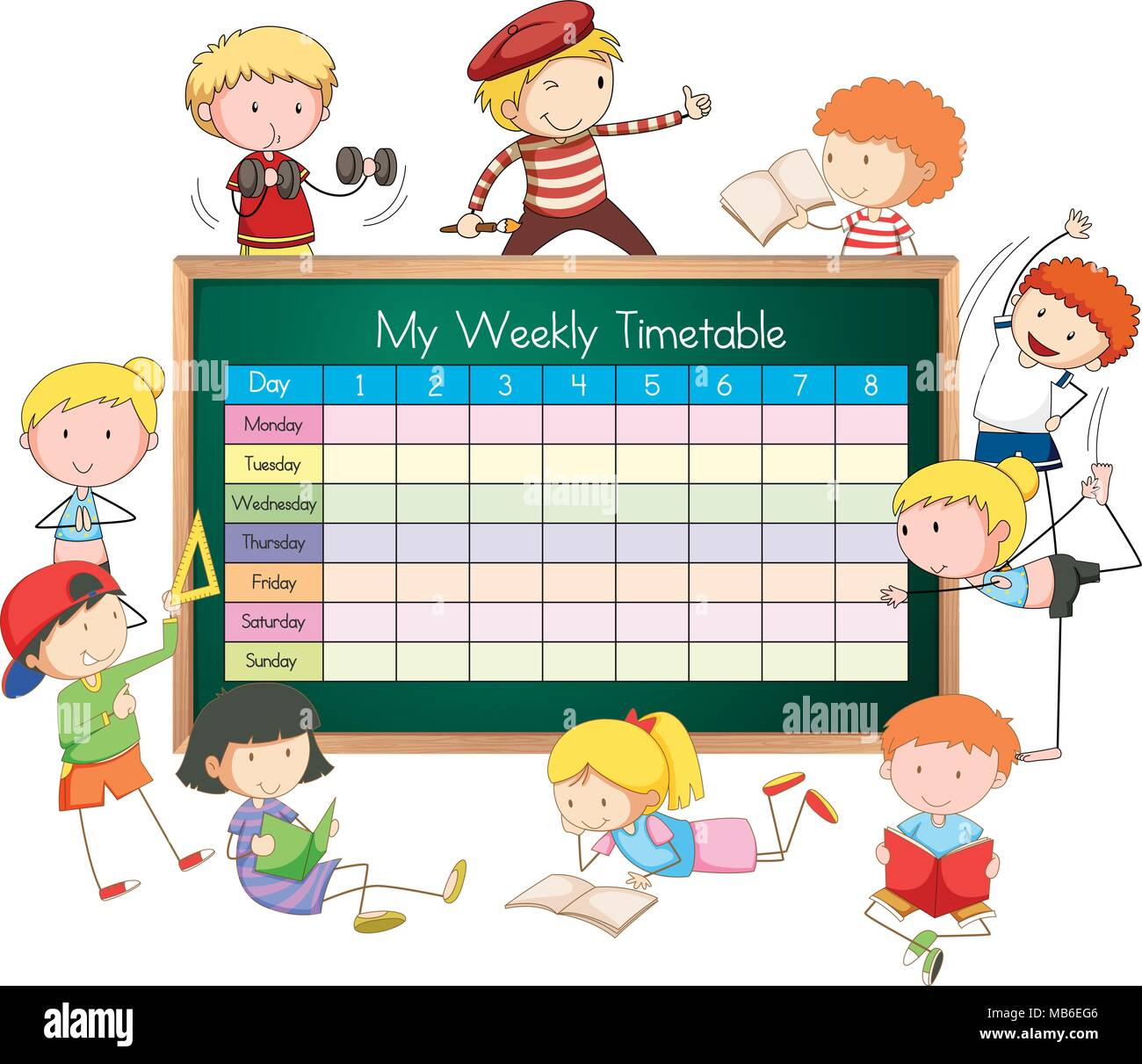 Weekly timetable with boys and girls illustration Stock Vector Image ...