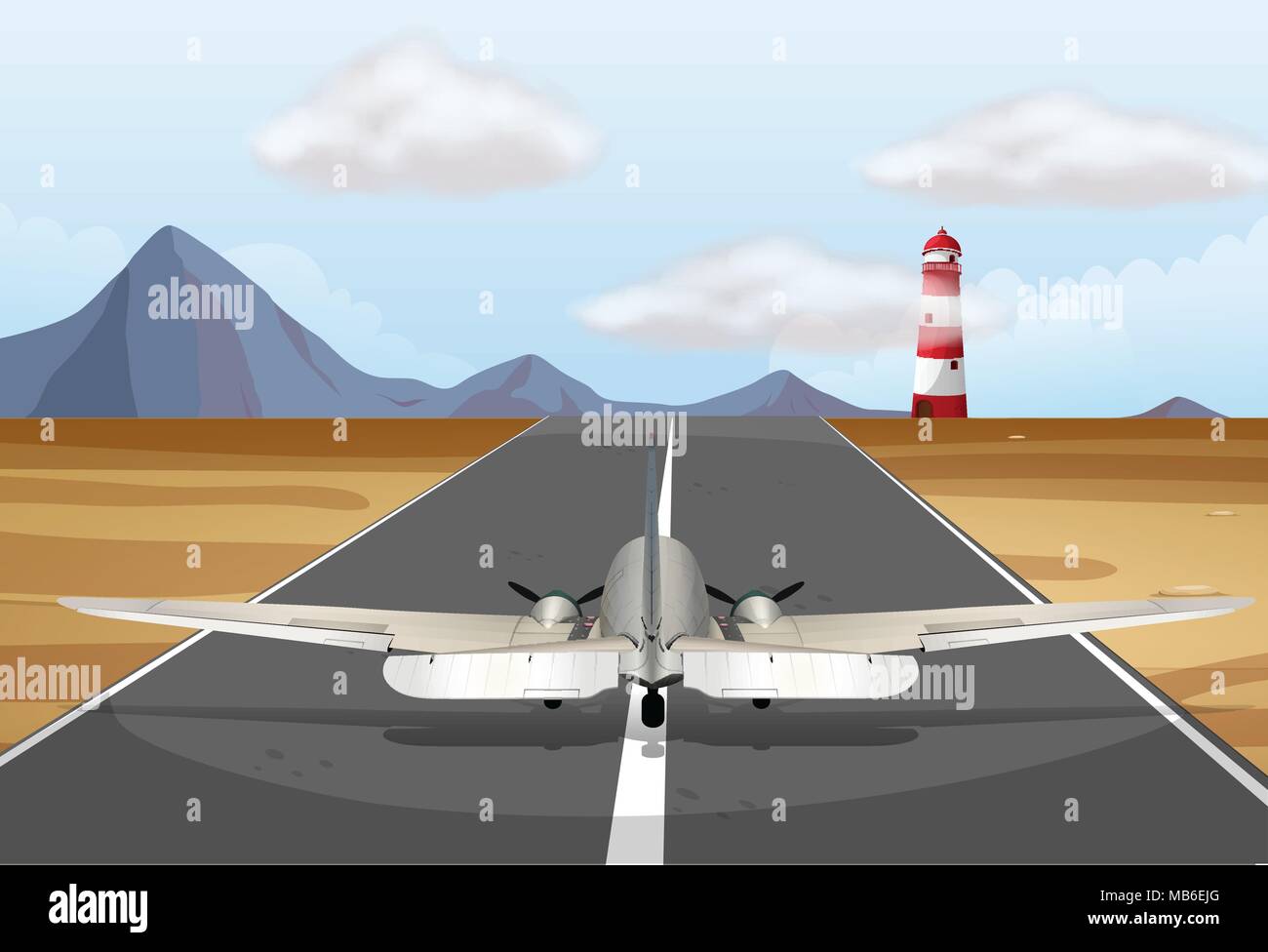 Airplane on the runway taking off illustration Stock Vector Image & Art ...
