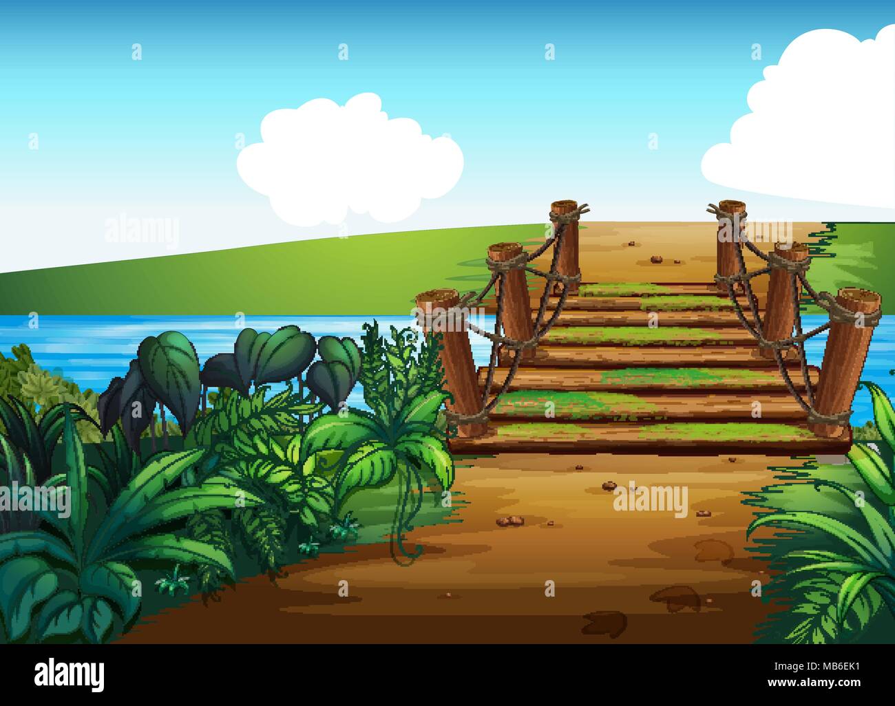 Background scene with bridge across the stream illustration Stock ...