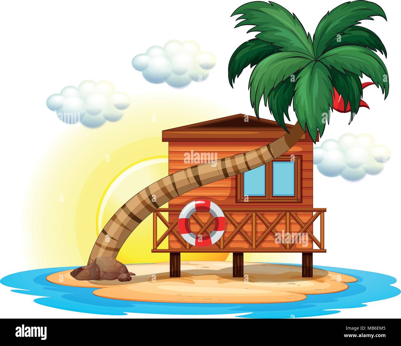 Wooden hut on island illustration Stock Vector Image & Art - Alamy