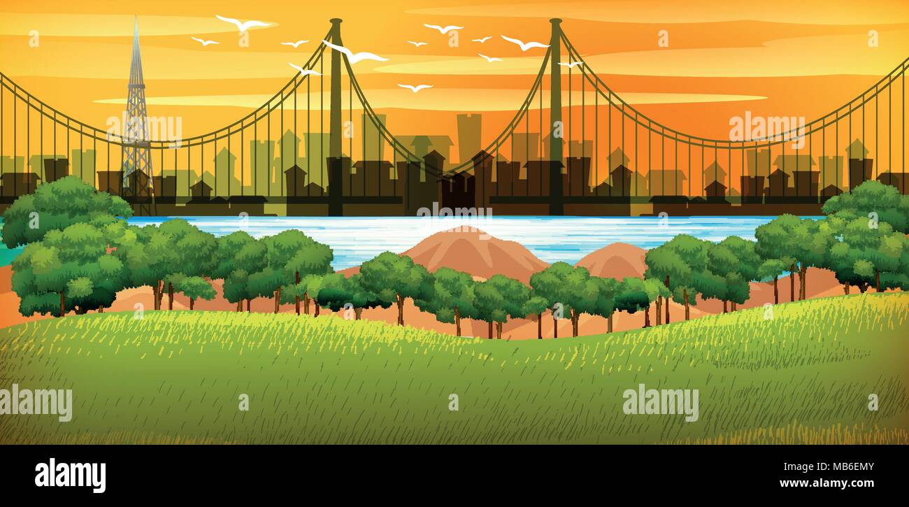 Background scene with city at sunset illustration Stock Vector Image ...