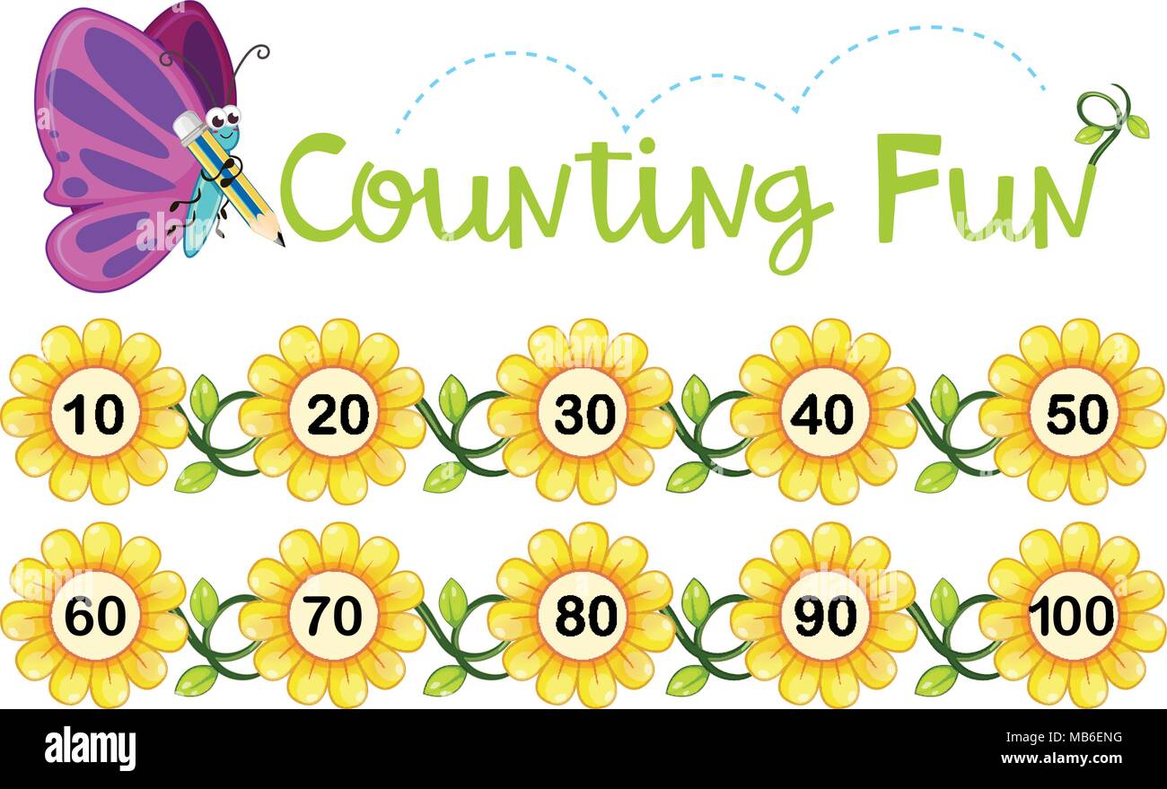 Butterfly counting number on flowers illustration Stock Vector Image ...