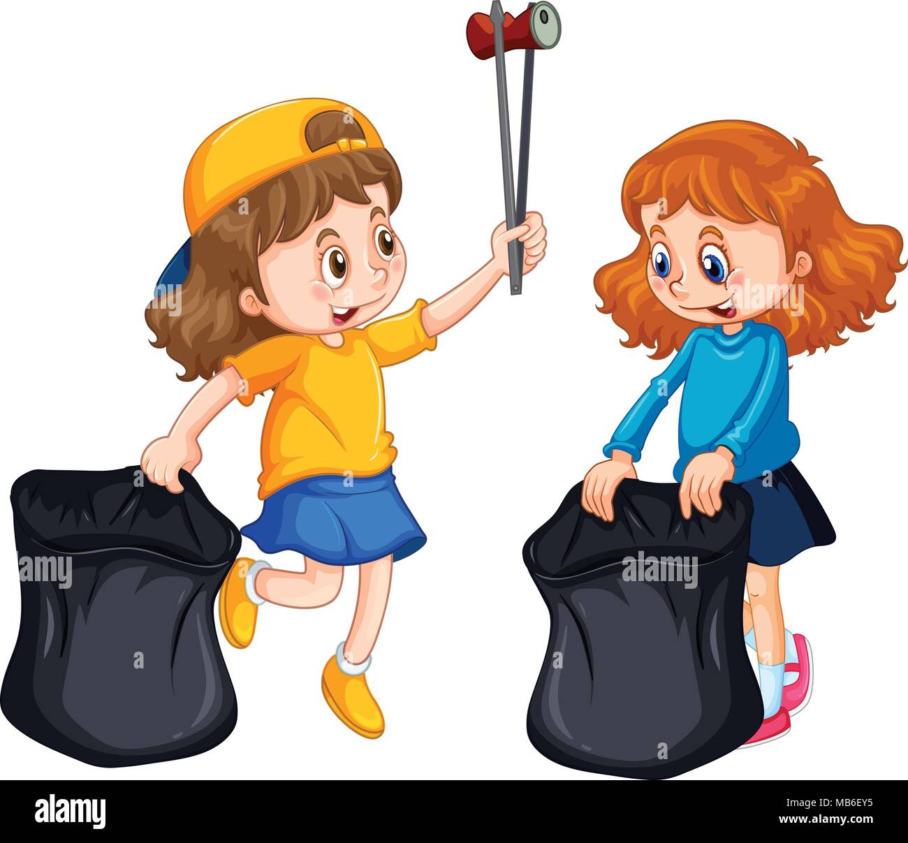 Two girls picking up trash illustration Stock Vector Image & Art - Alamy