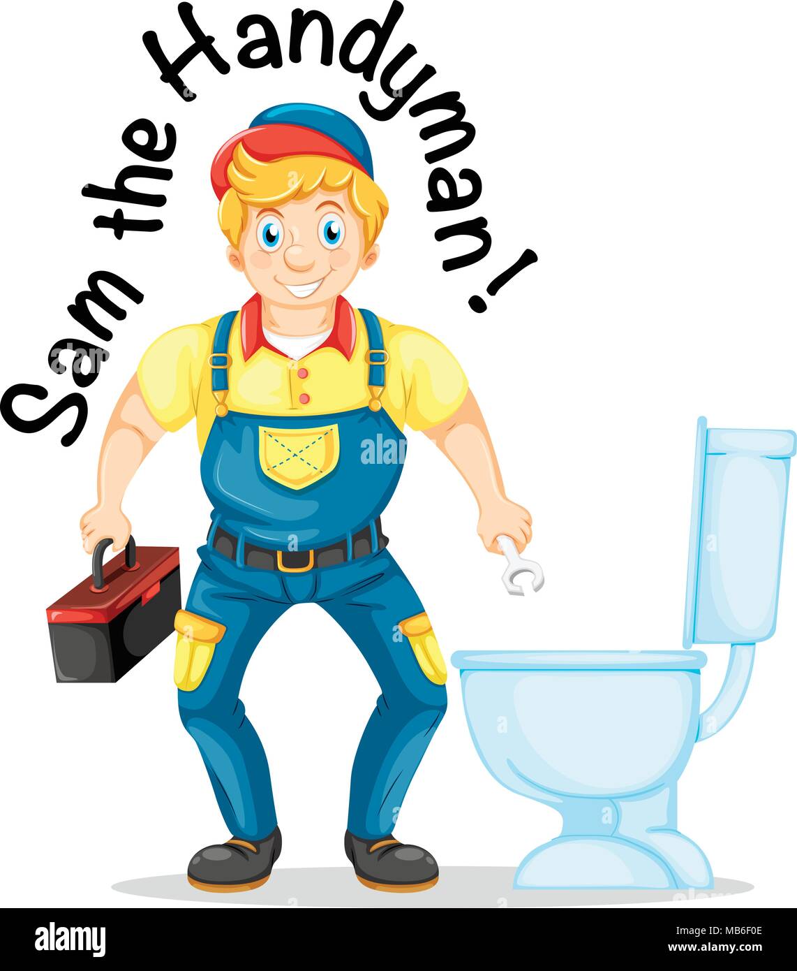 Sam the handyman fixing the toilet illustration Stock Vector Image ...