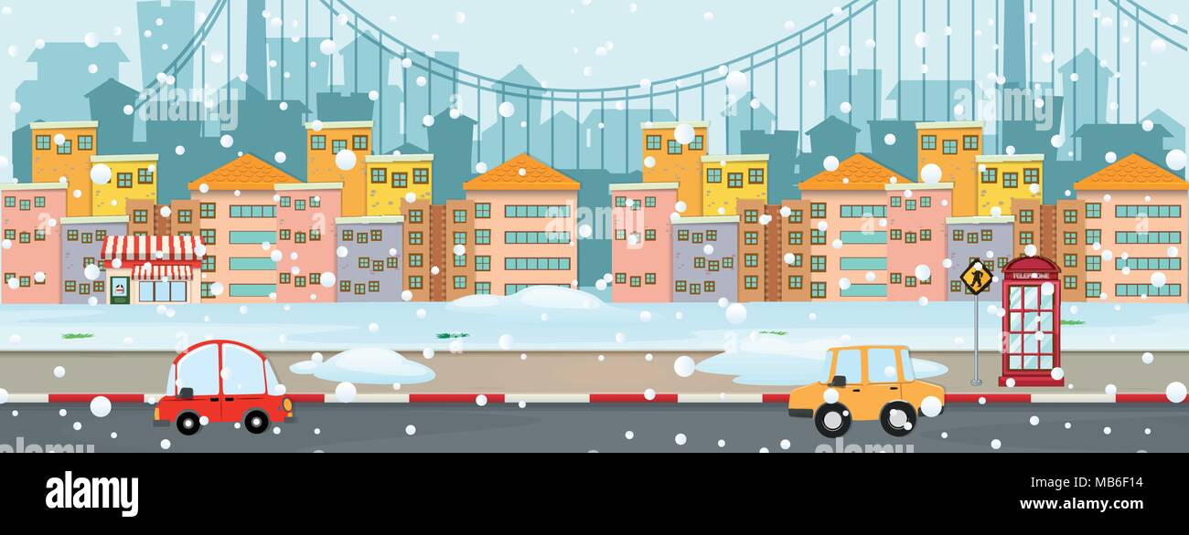 Background scene with snow in the city illustration Stock Vector Image ...