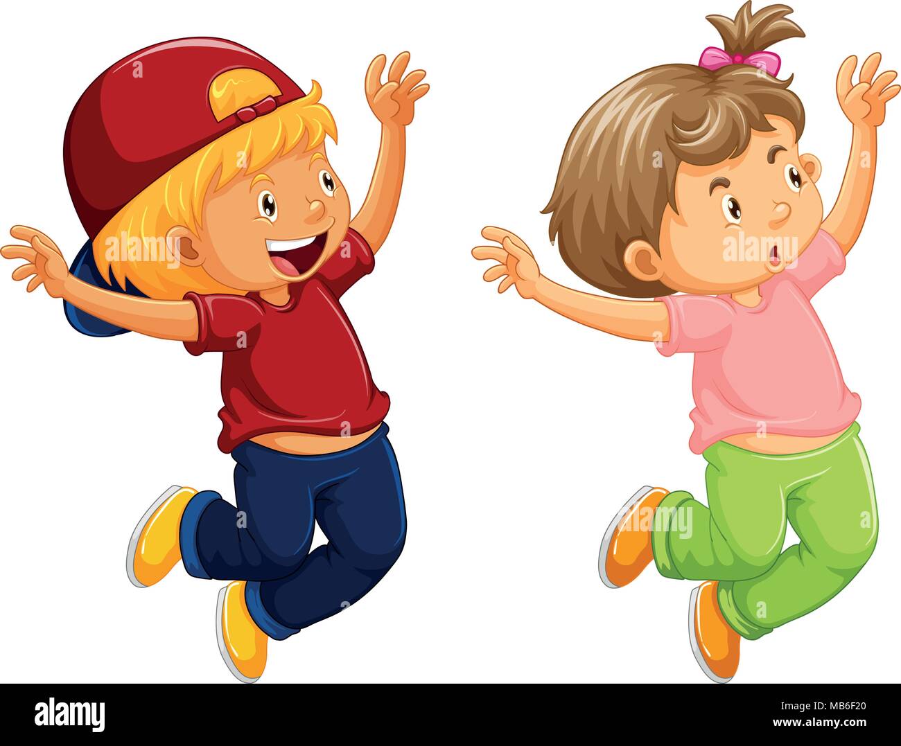 Little boy and girl jumping up illustration Stock Vector Image & Art ...