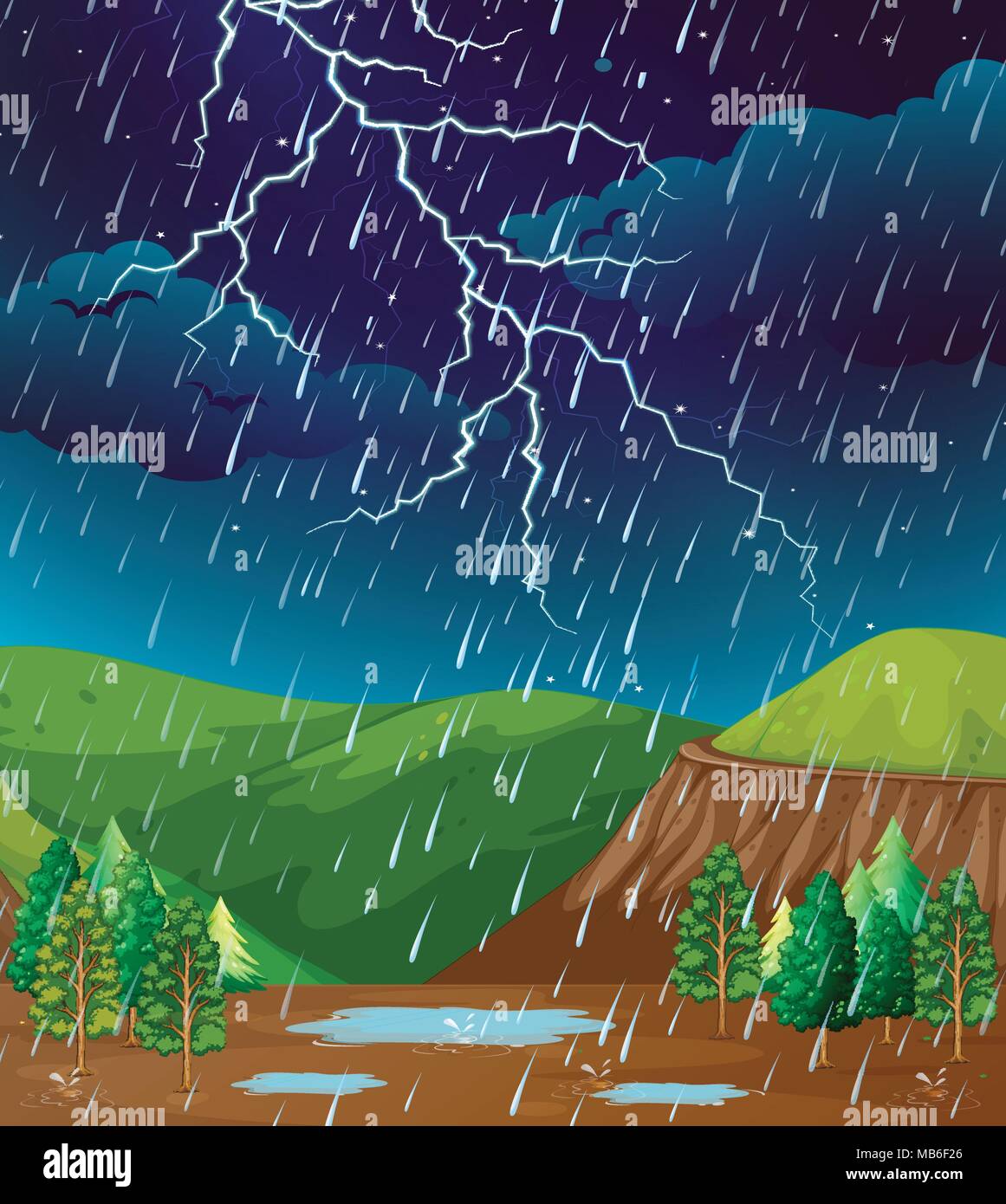 Background scene with rain in the park illustration Stock Vector Image ...