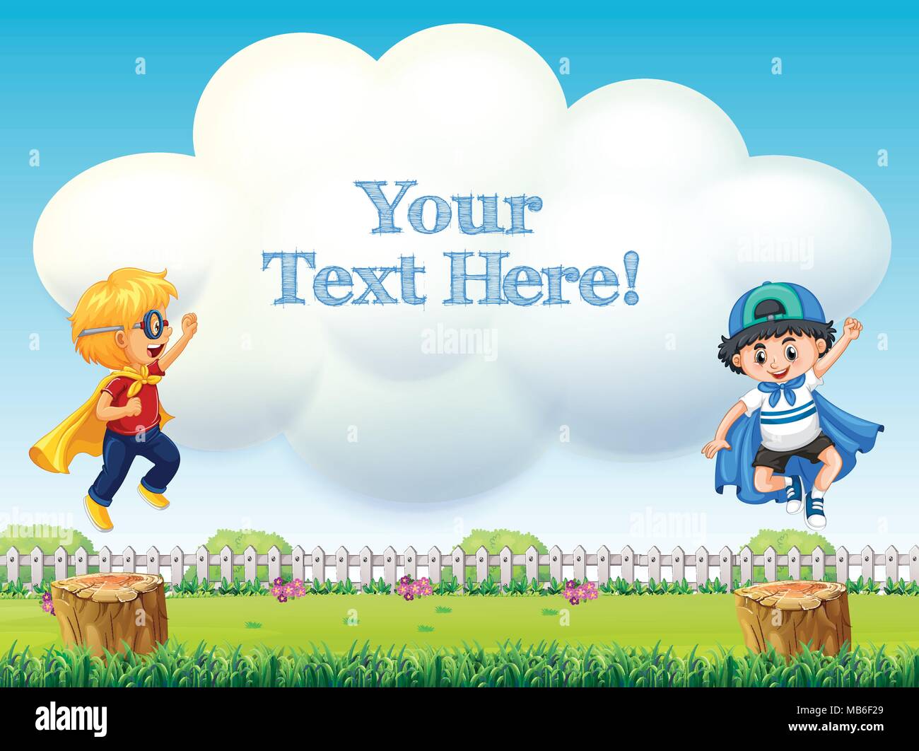 Border template with two boys in hero costume illustration Stock Vector ...