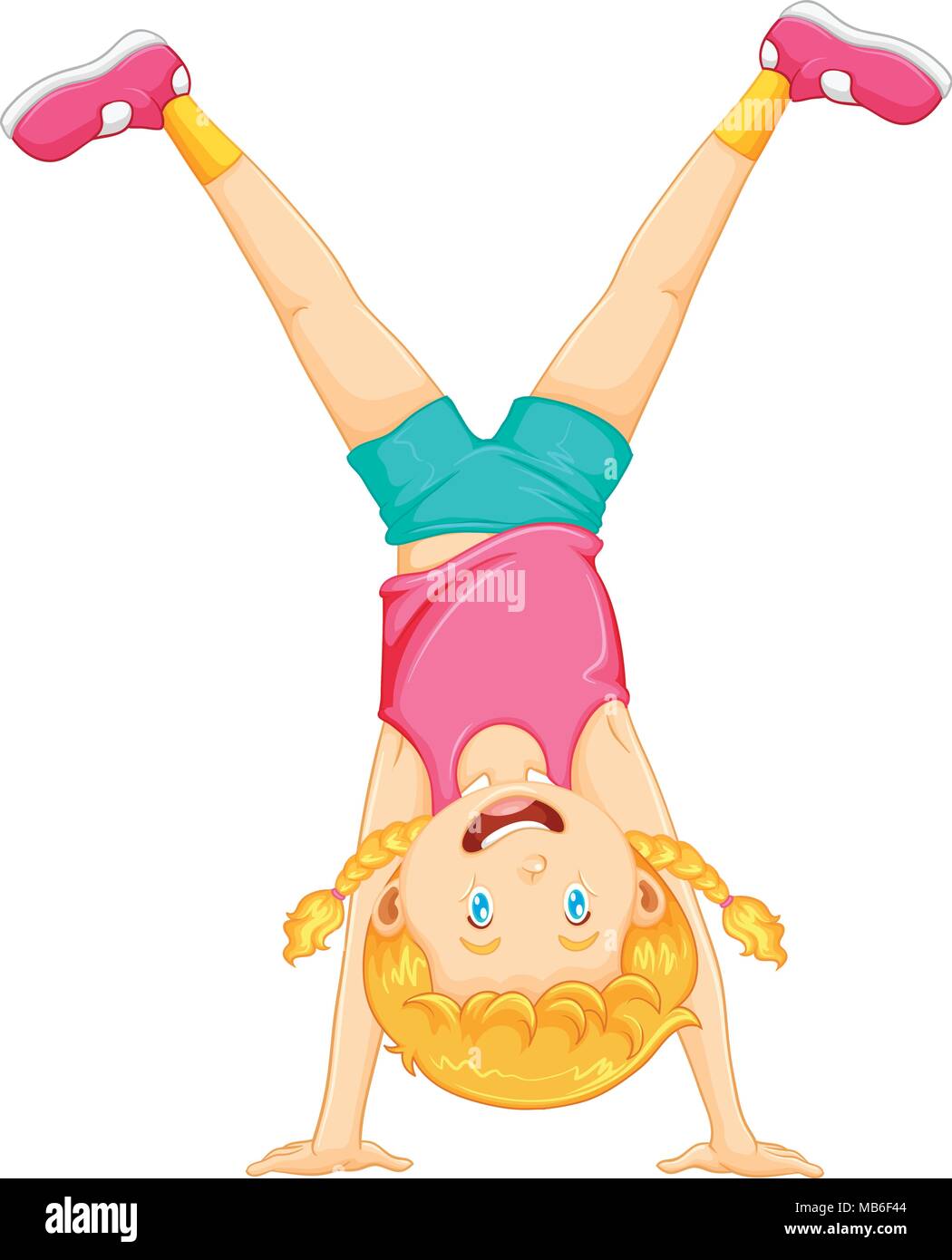Little girl doing handstand on white background illustration Stock ...