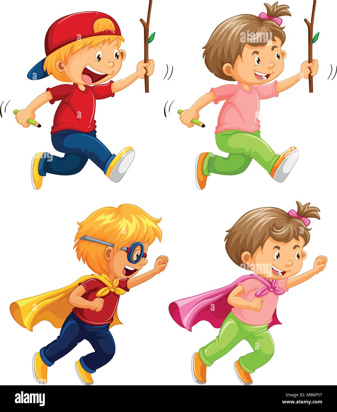 Kids playing and running on white background illustration Stock Vector ...