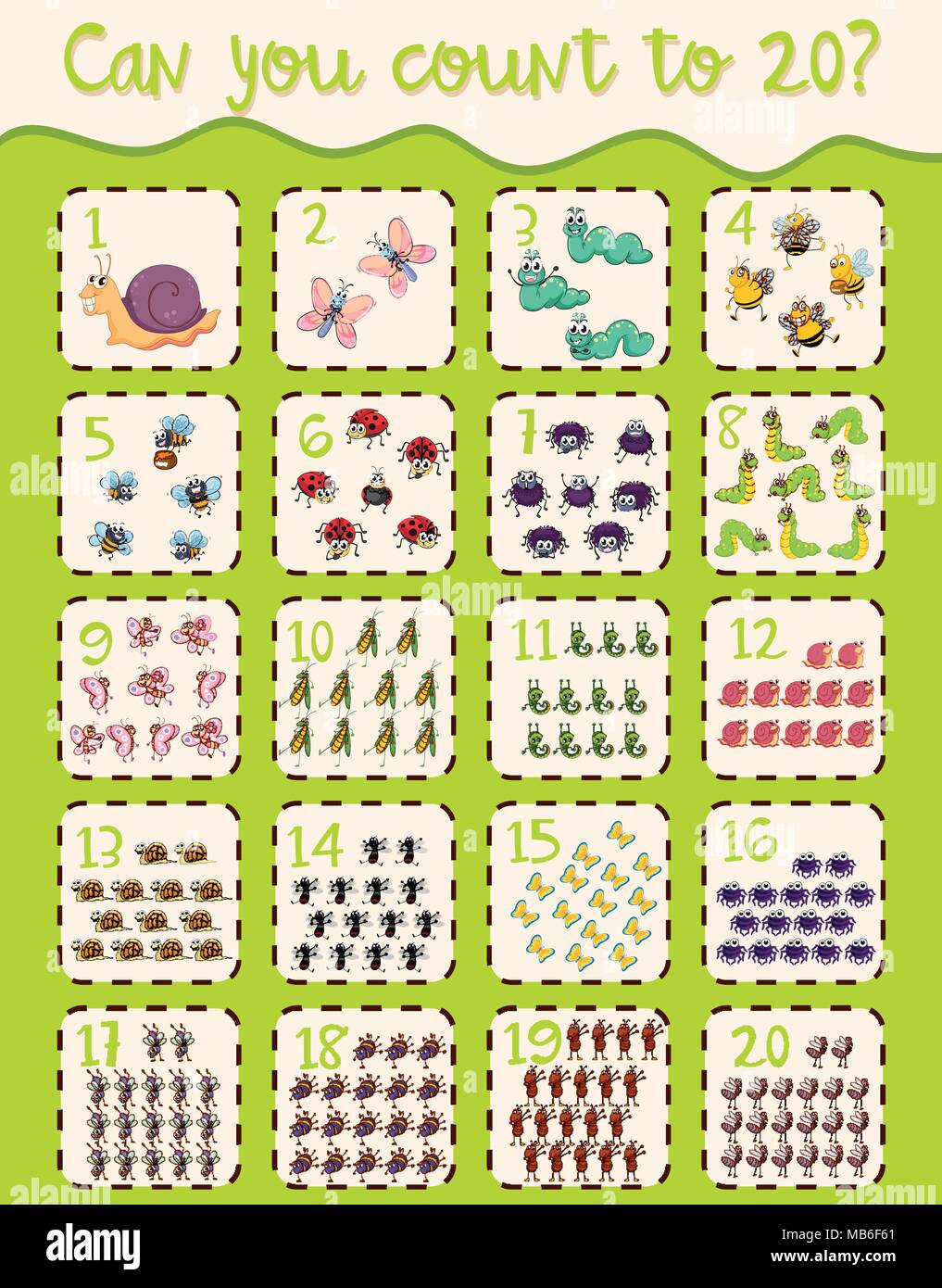 Math worksheet design for counting to twenty illustration Stock Vector ...