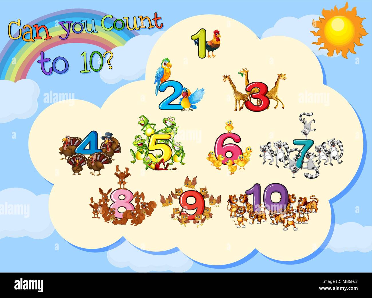 Many animals with numbers to ten illustration Stock Vector Image & Art ...
