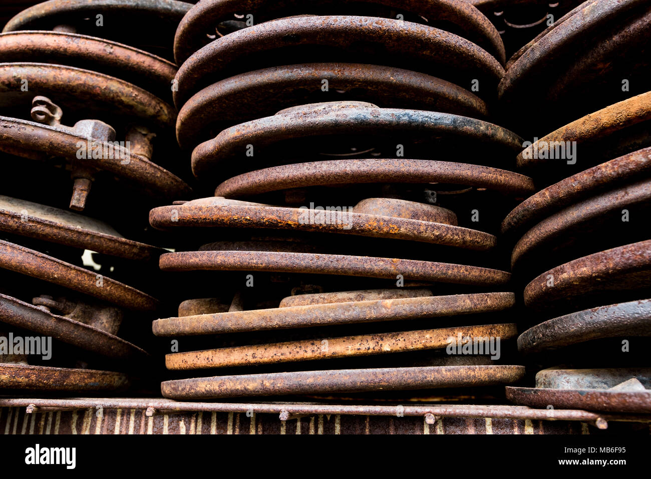 Vintage antique automotive brake backing plates in 3 stacks Stock Photo ...