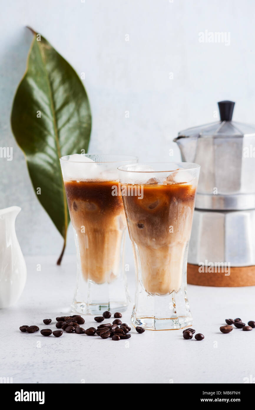 Iced coffee with milk, beautiful and clean composition Stock Photo - Alamy