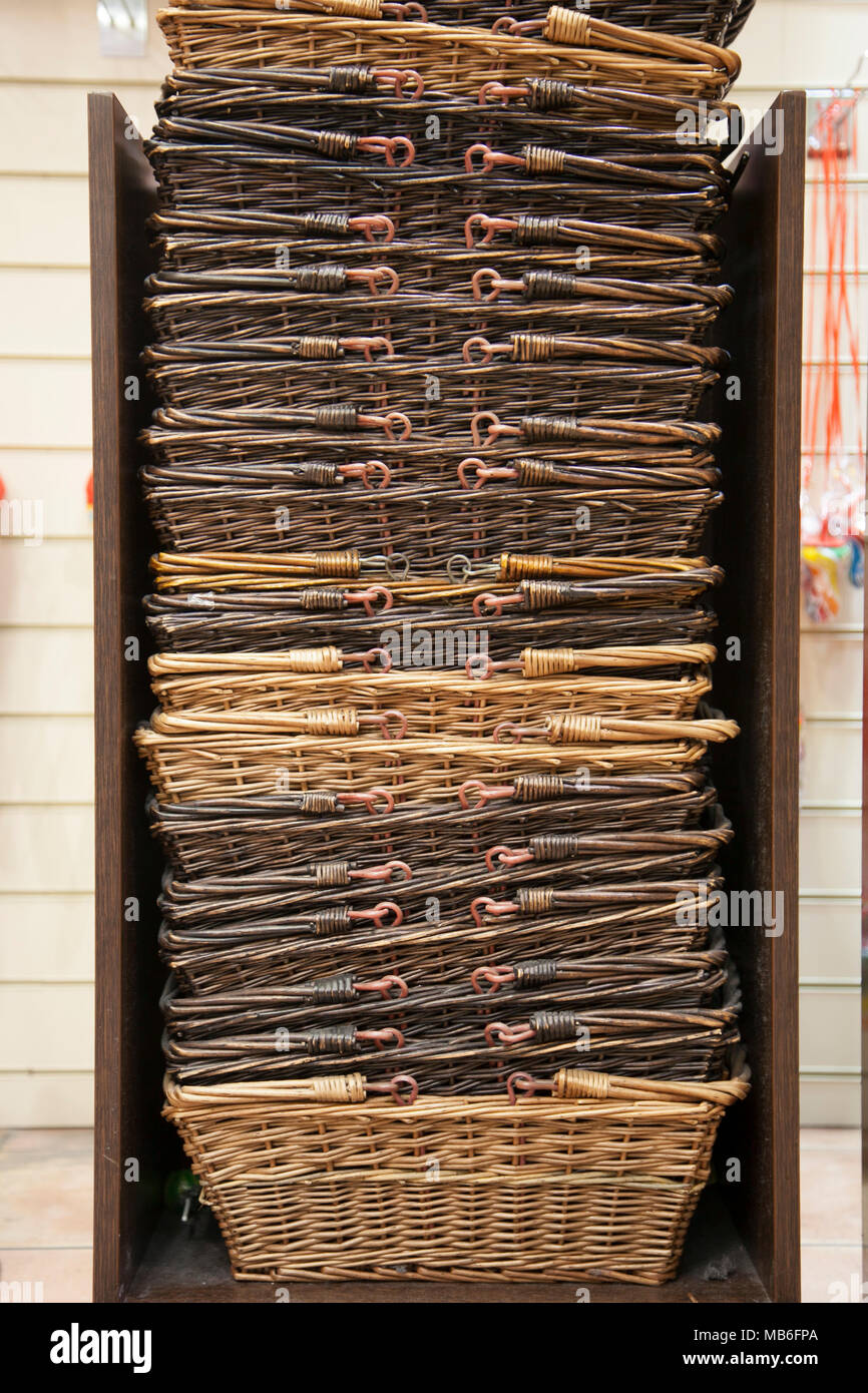 Hand woven traditional wicker shopping baskets f hi-res stock ...