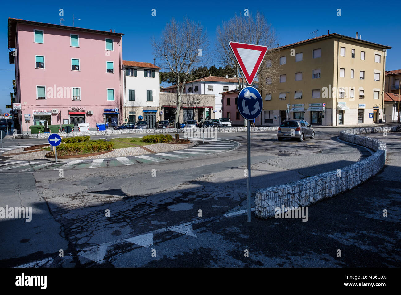 CECINA, TUSCANY, ITALY - March 31, 2018: Piazza XX Settembre with the ...