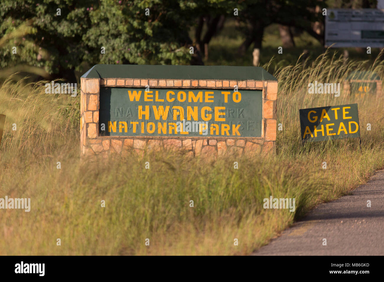 'Welcome to Hwange National Park' sign at Hwange National Park in ...