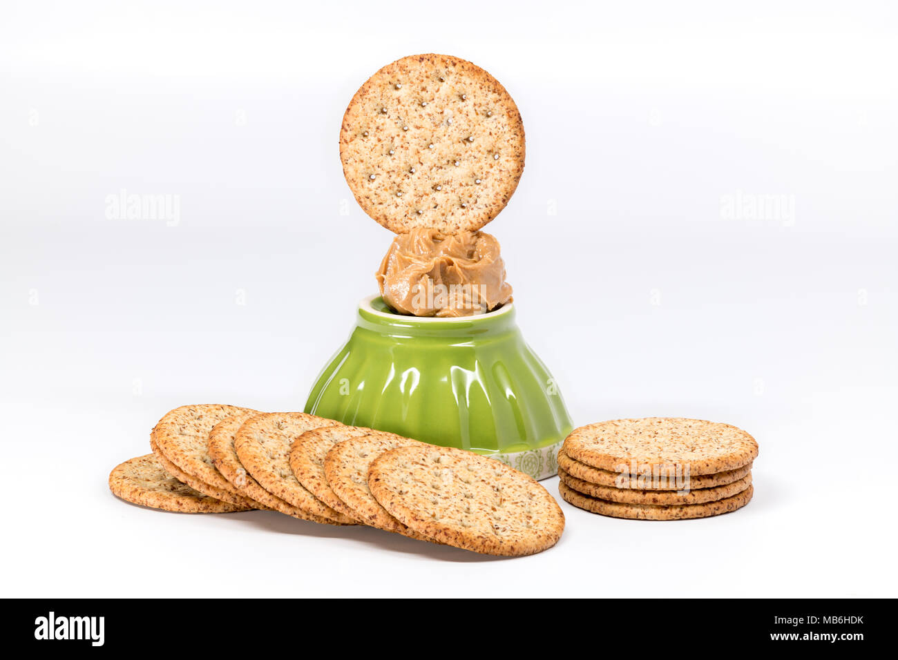 Food display of crackers and peanut butter Stock Photo - Alamy