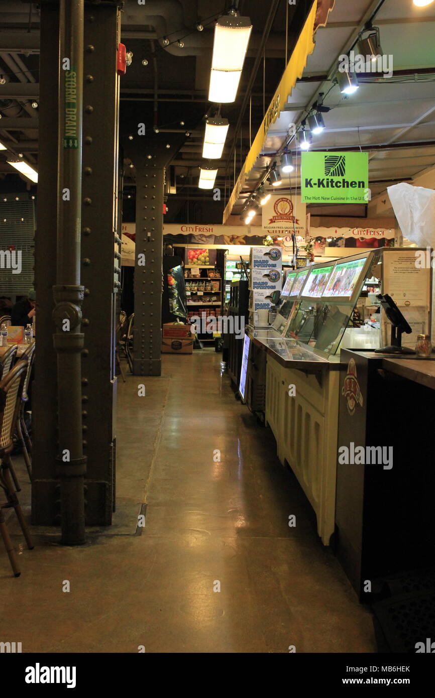The French Market streetscape on the lower level of Chicago's downtown ...