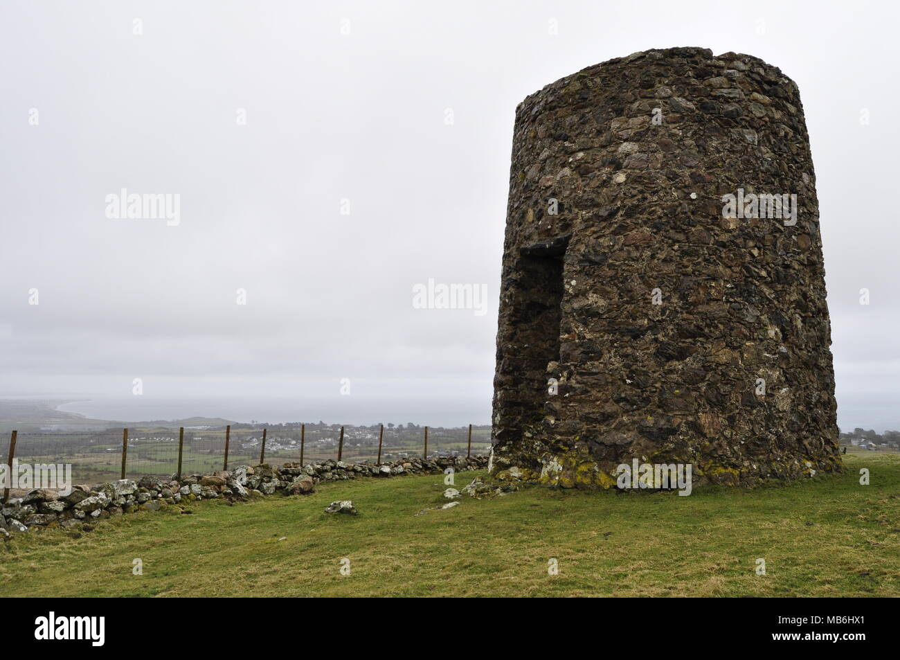 The tower of a, 18th century windmill on Foel Felin, Llyn Peninsular ...