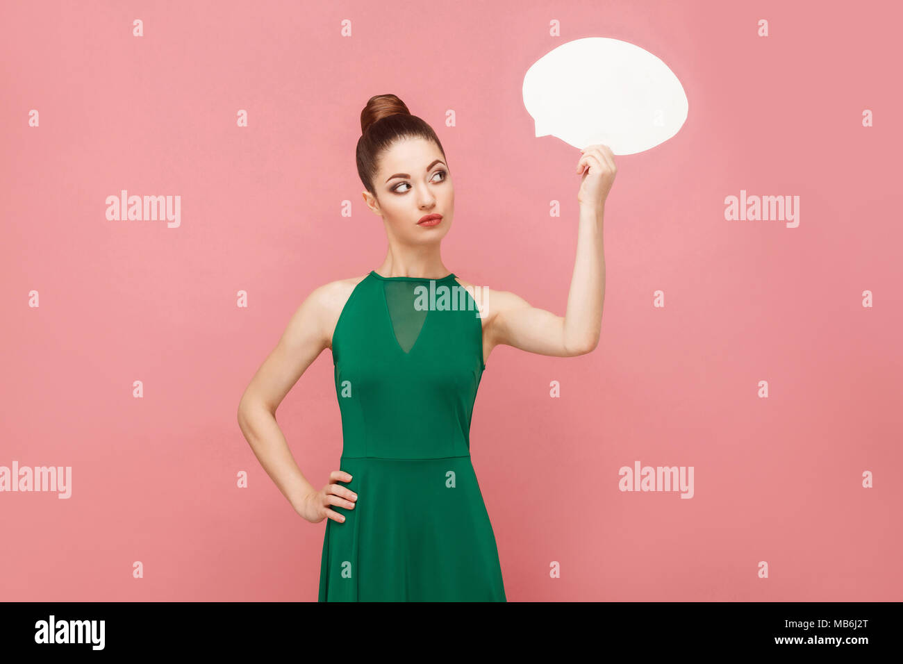 Woman in search of an idea or a solution to a problem. Expression ...