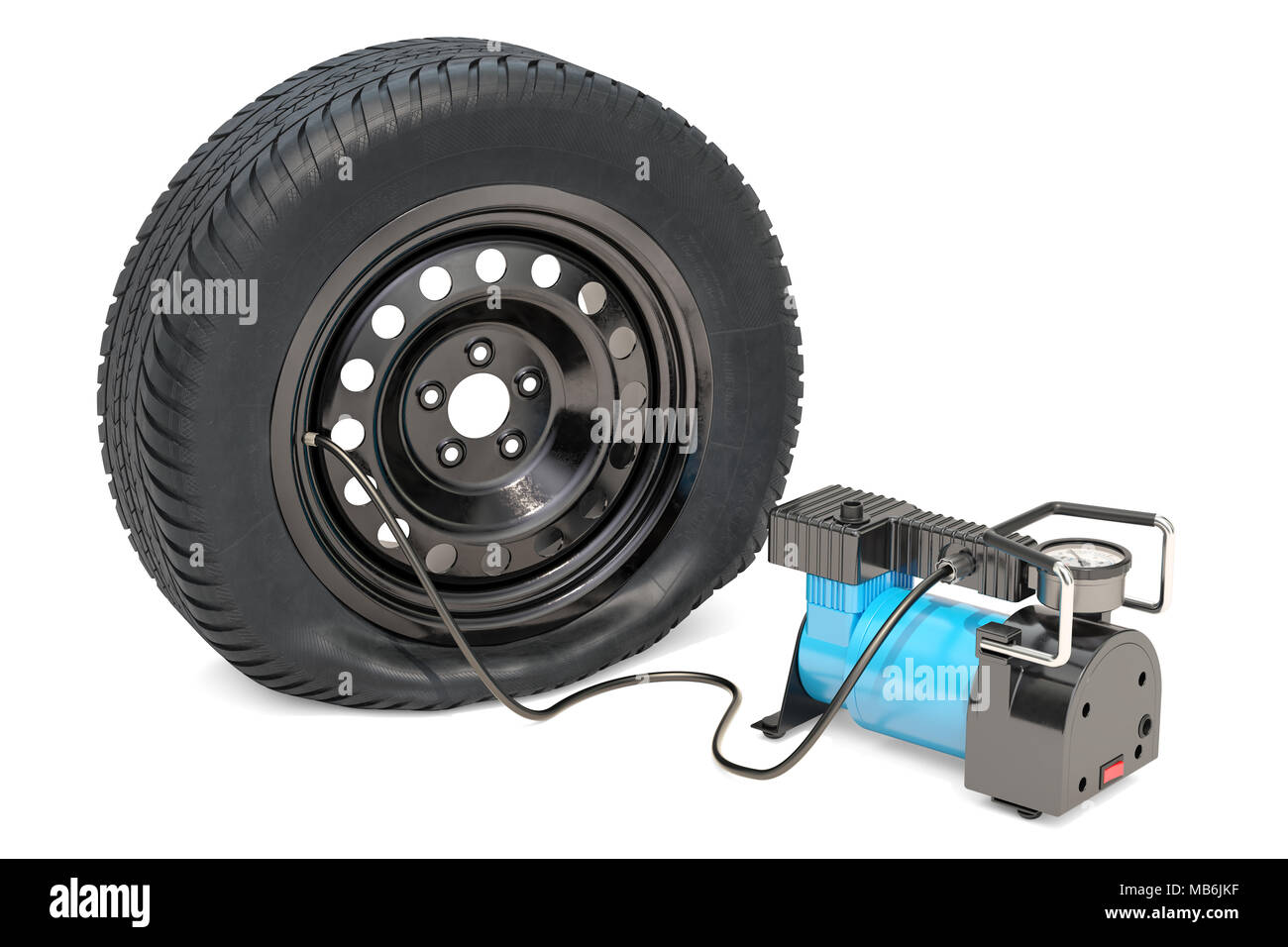 Car portable electric air compressor with puncture car wheel, 3D ...