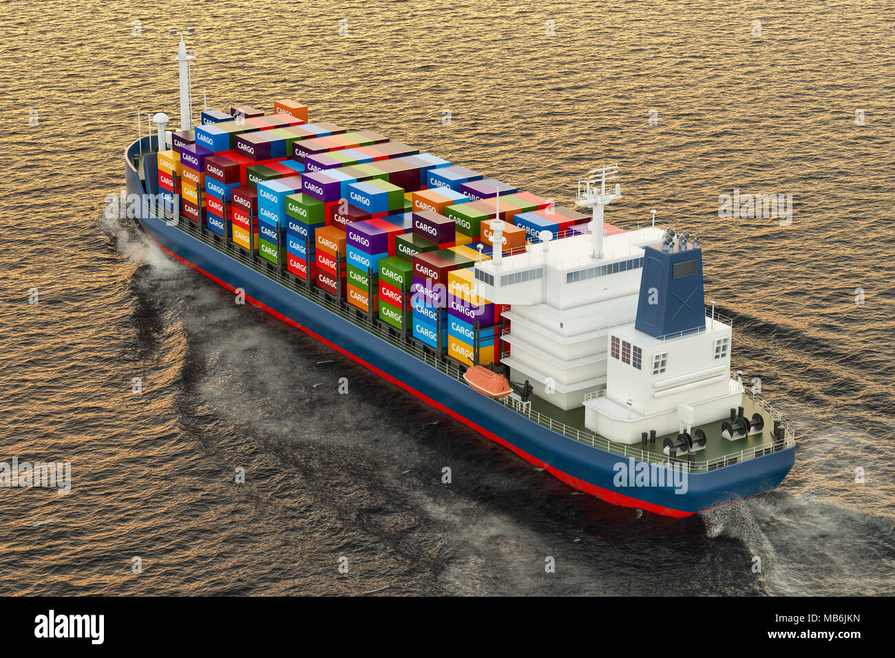 Cargo ship sailing in ocean, 3D rendering Stock Photo - Alamy