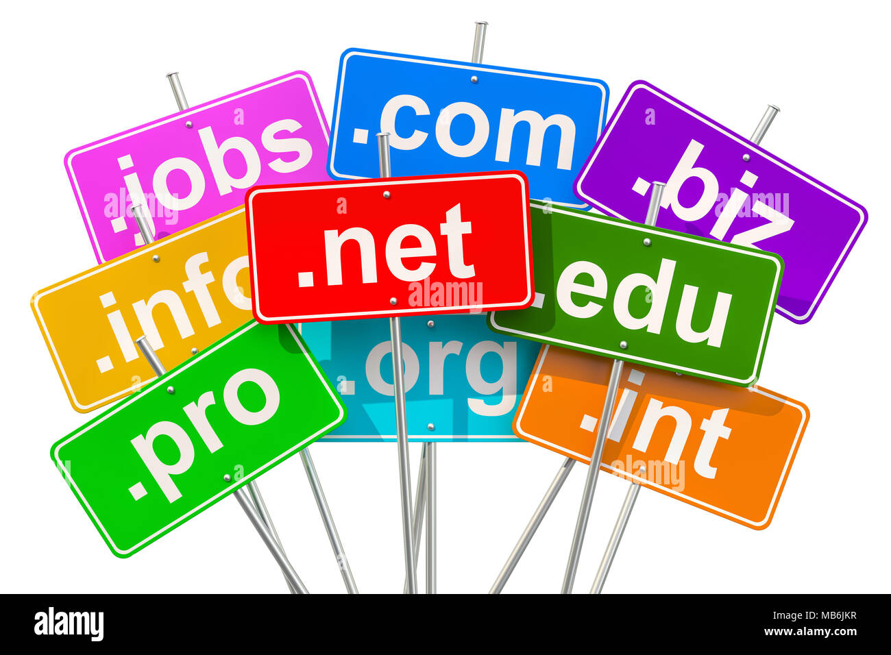 Domain names and internet concept, 3D rendering isolated on white ...