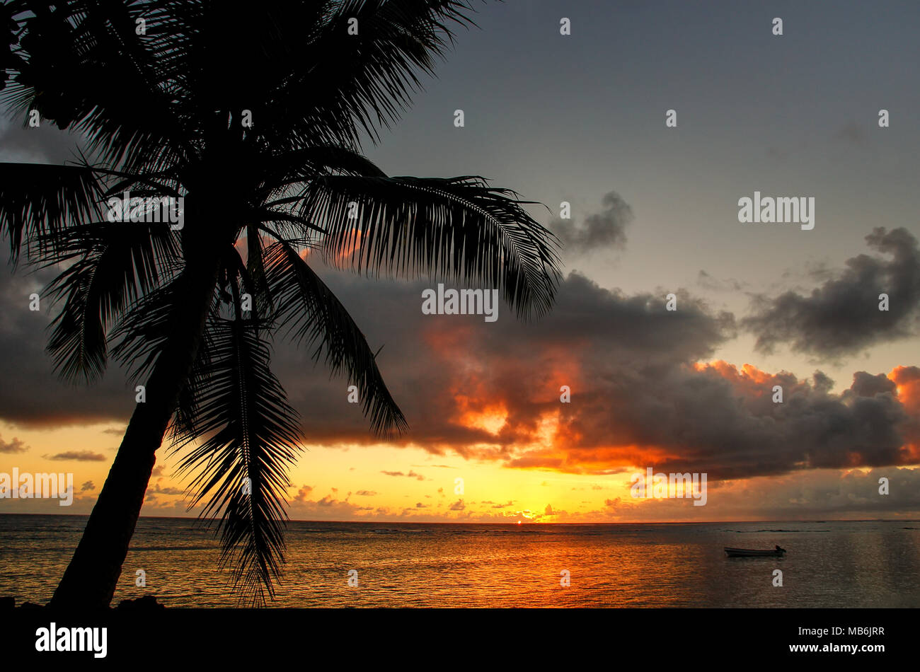 Colorful sunrise on the beach in Lavena village on Taveuni Island, Fiji ...