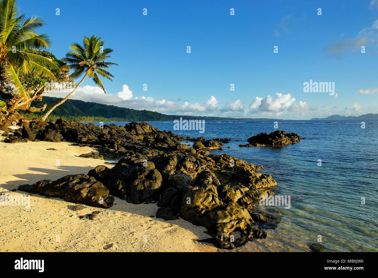 Coastline in Lavena village on Taveuni Island, Fiji. Taveuni is the ...