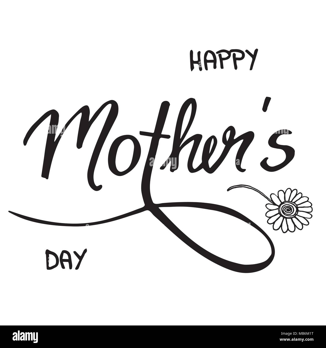 Doodle Handwritten Text Happy Mothers Day With Flowers Vector