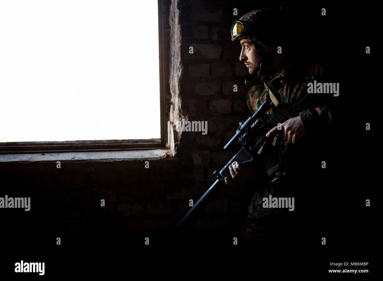 Soldier in the war with arms Stock Photo - Alamy