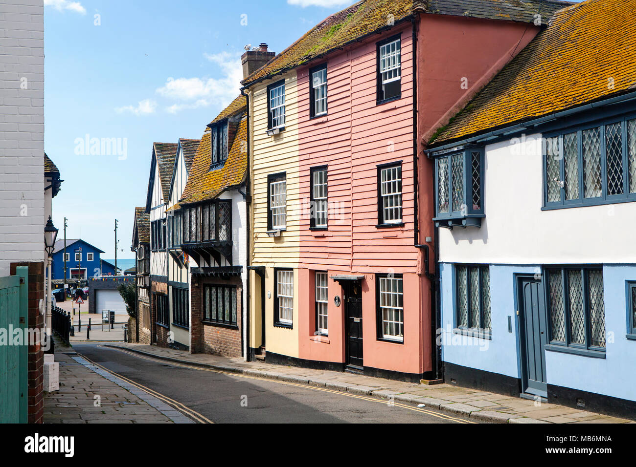 HASTINGS, UK - APRIL 5th, 2018: View of street in seaside town of ...
