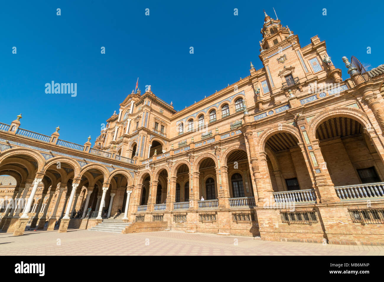 a close up of the main building at Plaza De Espana in Seville, Spain ...