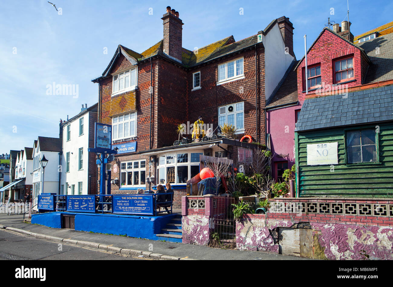 HASTINGS, UK - APRIL 5th, 2018: View of street in seaside town of ...
