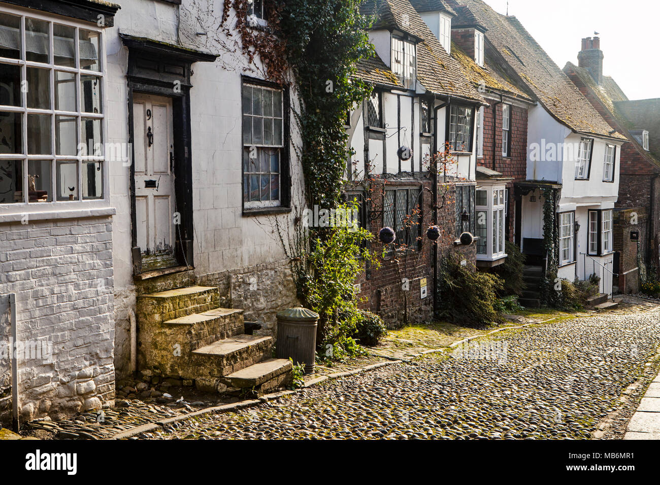 RYE, UK - APRIL 5th, 2018: Mermaid Street in Rye is an old cobbled ...