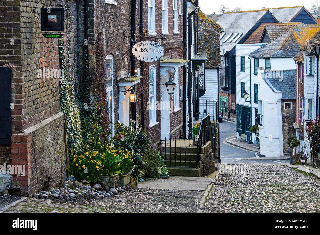 RYE, UK - APRIL 5th, 2018: Mermaid Street in Rye is an old cobbled ...