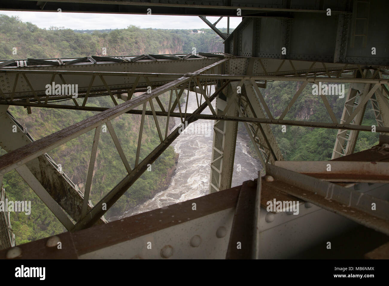 The metal superstructure of the Victoria Falls Bridge on the border of ...