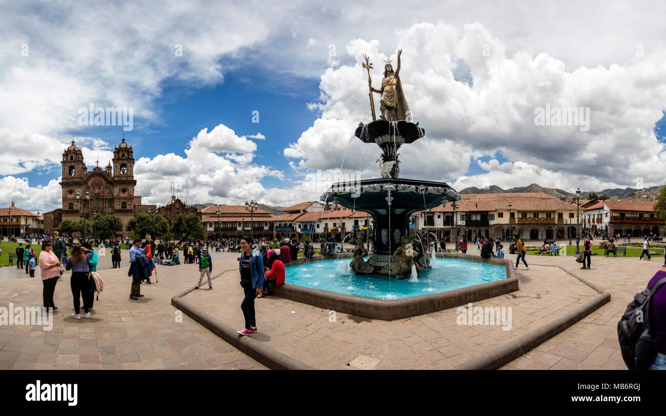 CUSCO, PERU - JANUARY 1, 2018: Unidentified people on the street of ...