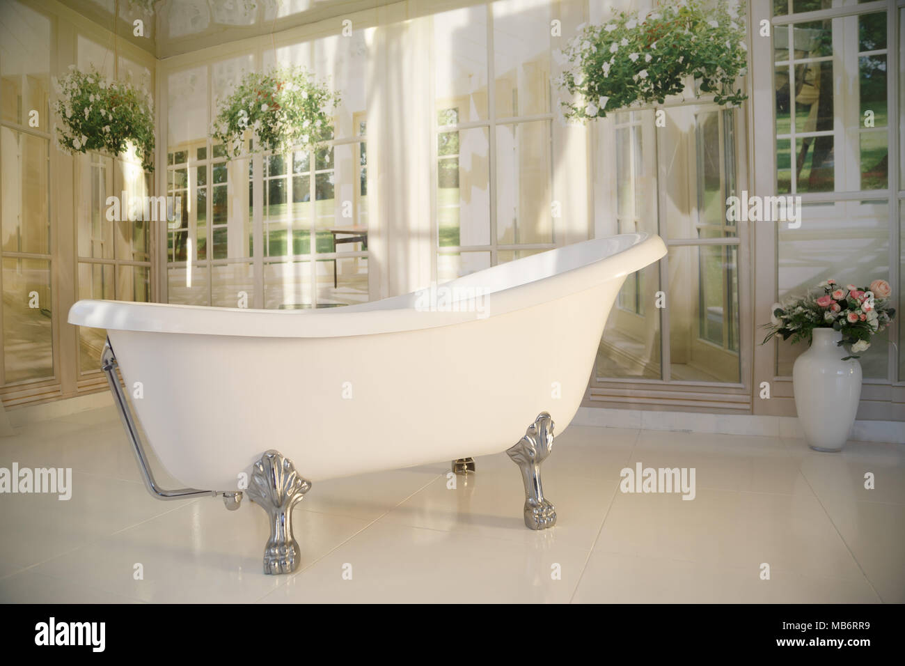 bathroom interior with free-standing bathtub Stock Photo - Alamy