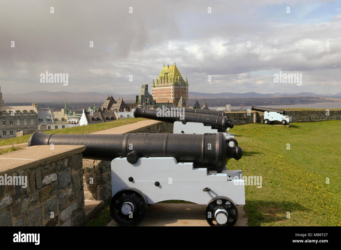 An old canon pointing towards the City of Quebec from the fortress of ...