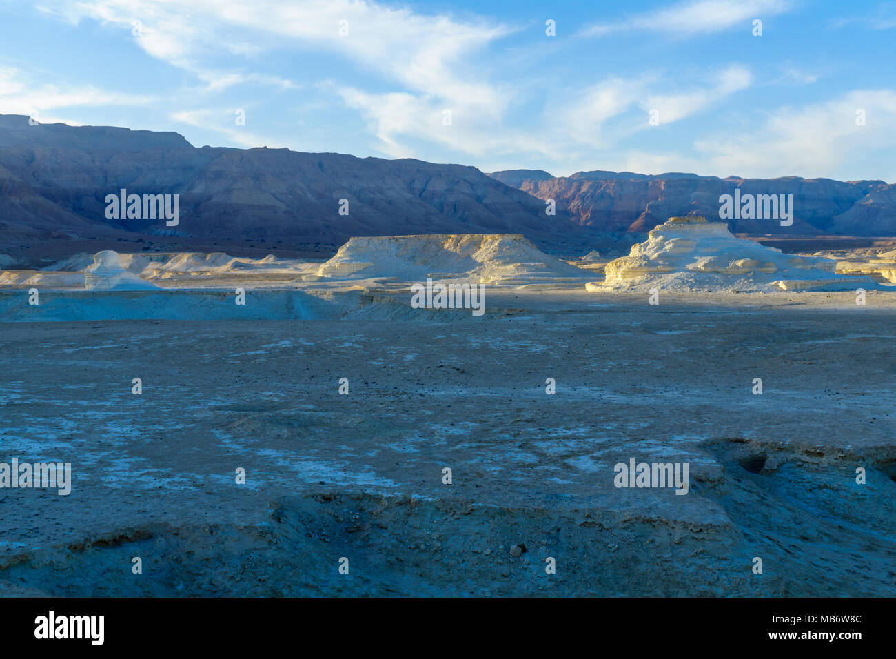 Desert landscape, and marlstone rock formation, near Masada and the ...